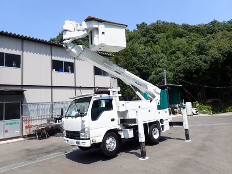 【上物はアイチ製のSN15B、14.6m 高所作業車】H23 いすゞエルフ 電工仕様、ワンピンレバー、多関節アーム、ウィンチ サブブーム 車検 ...
