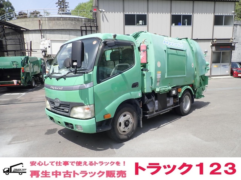 小さなゴミから粗大ゴミの収集まで可能！H23 ヒノデュトロ ハイブリッド 2t プレス式 パッカー車 極東開発 4.3㎥ 連続スイッチ 塵芥車 ゴミ収集車 清掃車 集塵車 | パッカー車（塵芥 ...